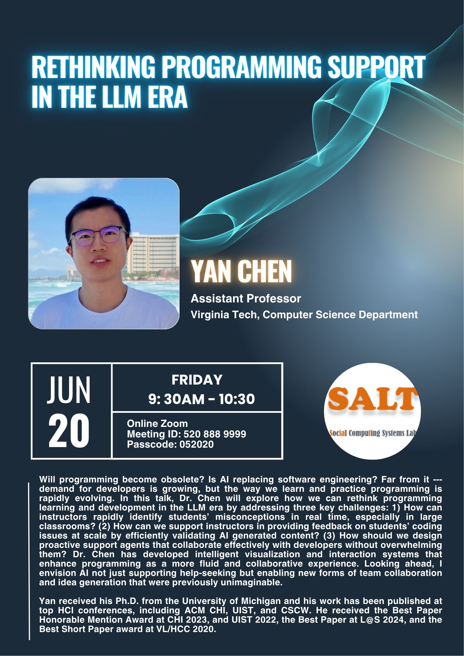 Rethinking Programming Support in the LLM Era: Yan Chen | School of ...